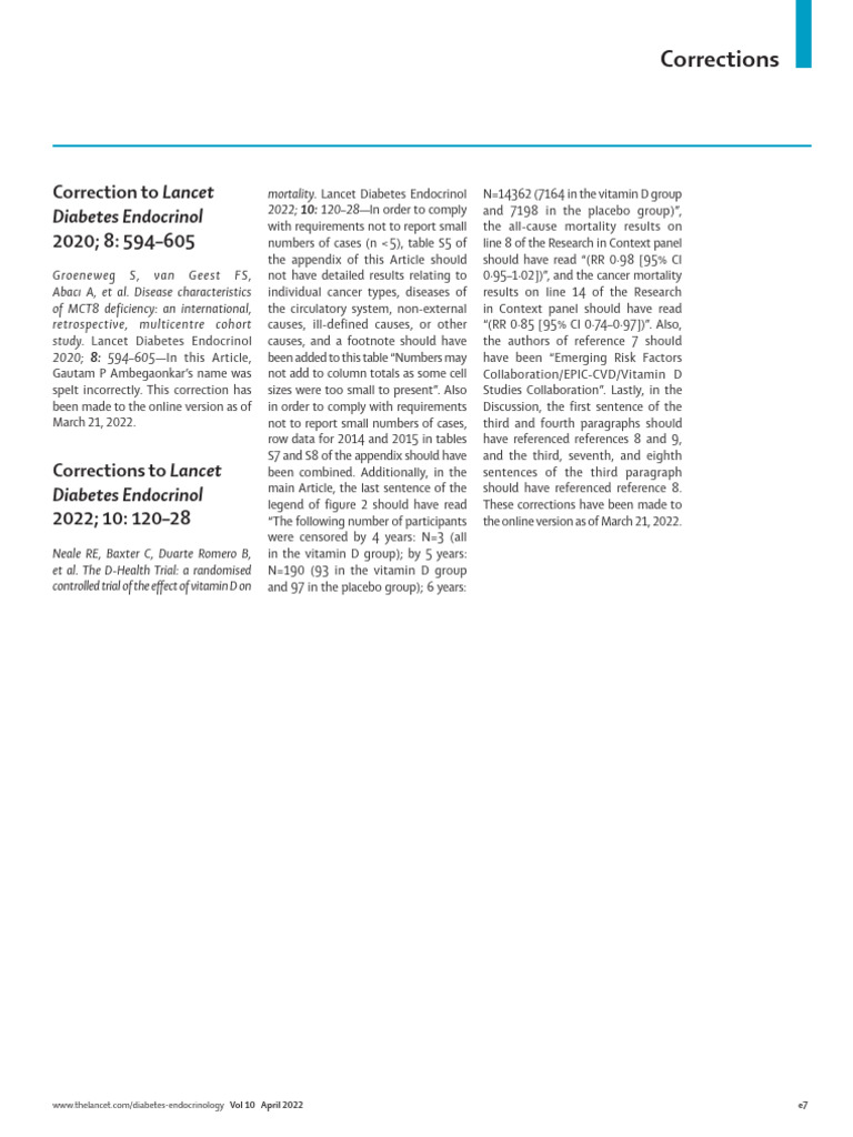 Lancet Diabetes Endocrinol Corrections | PDF | Diabetes | Medical ...