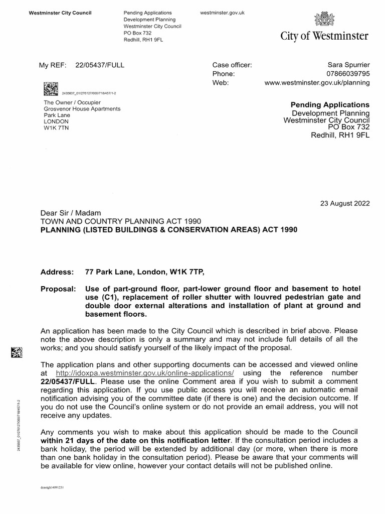 77 Park Lane Council Notice | PDF