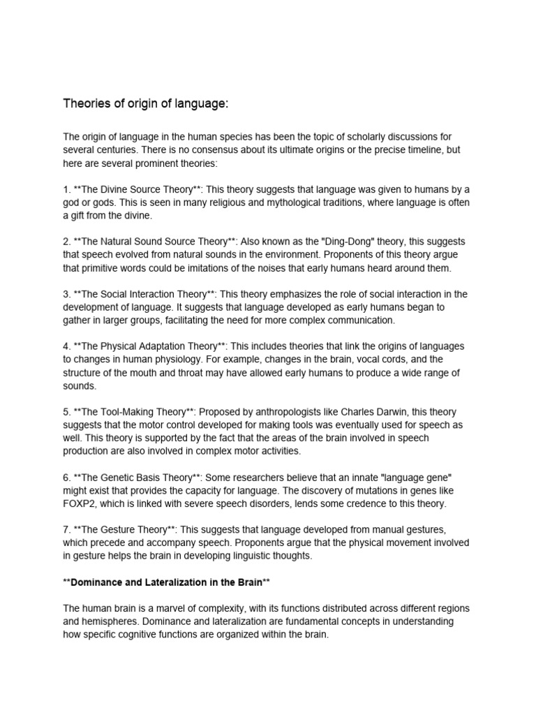 Language Origins and Brain Function | PDF | Aphasia | Lateralization Of ...