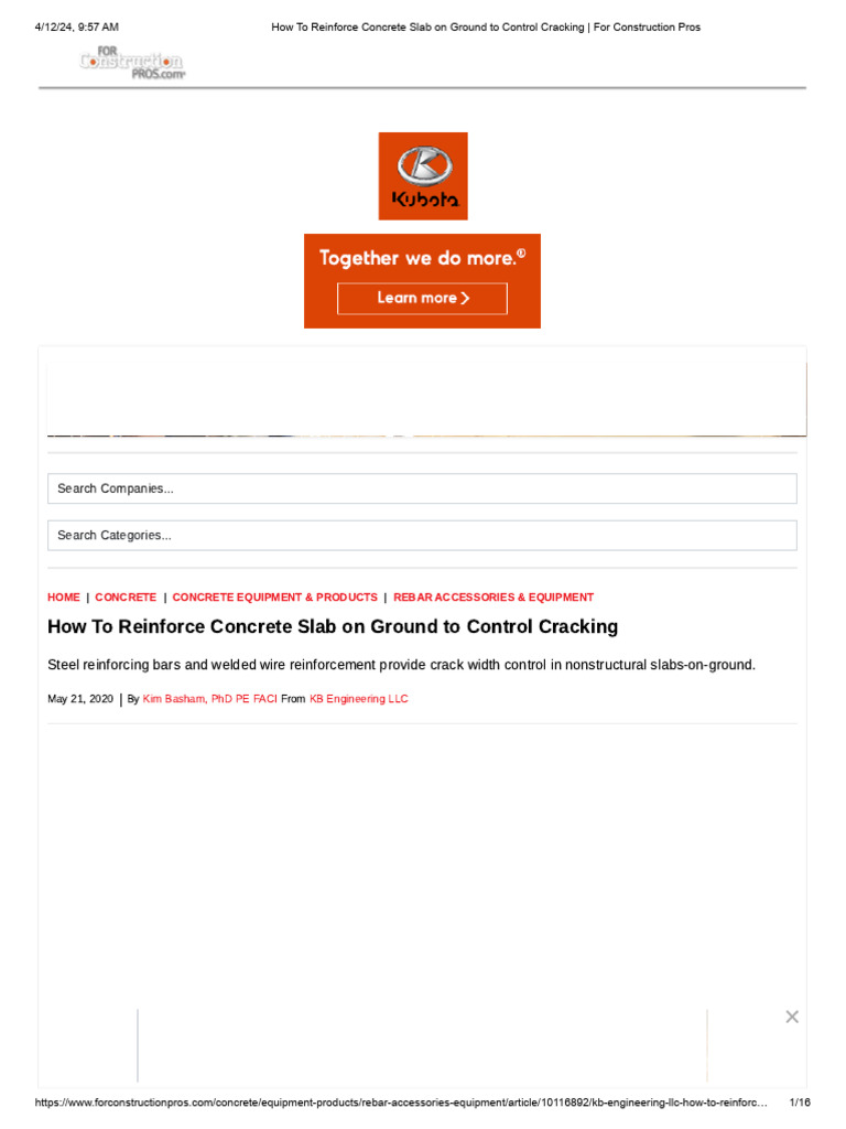 How To Reinforce Concrete Slab On Ground To Control Cracking - For ...