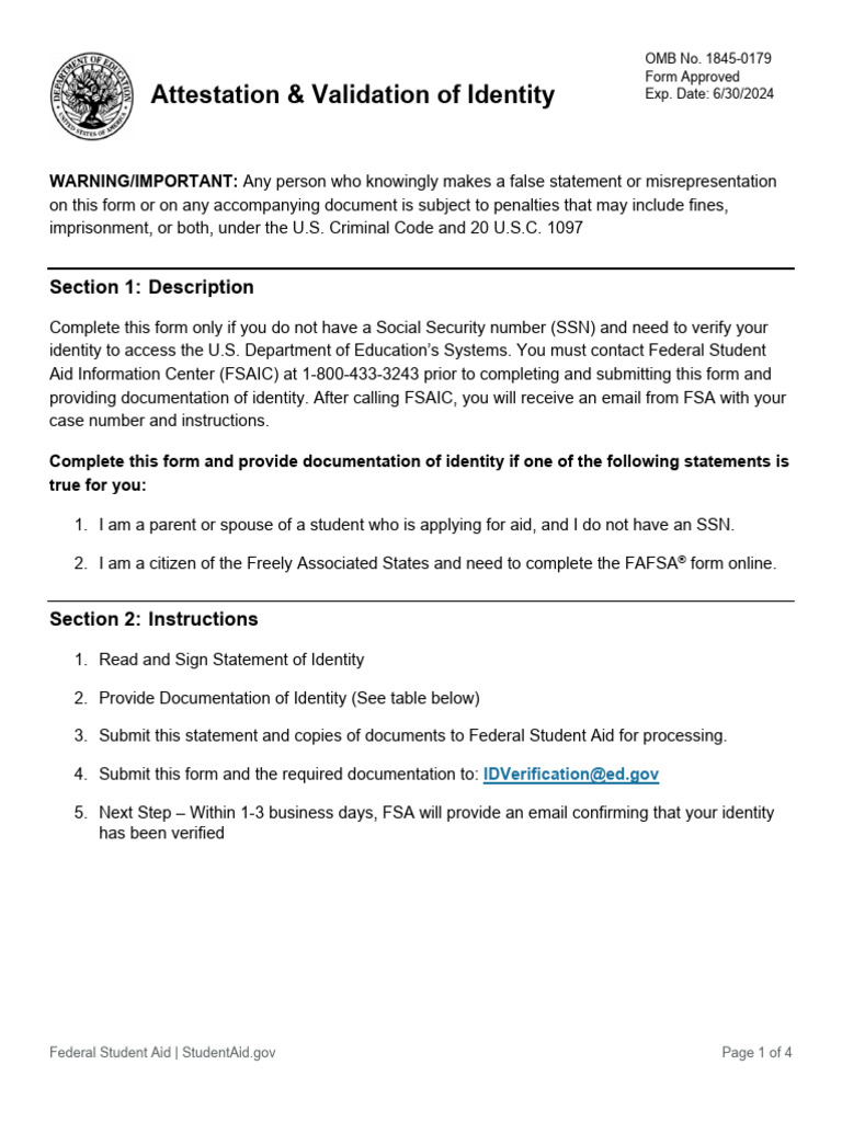 Non-SSN FAFSA Identity Verification | PDF | Identity Document ...