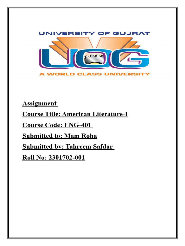 American Literature Assignment | PDF | The Scarlet Letter | Puritans