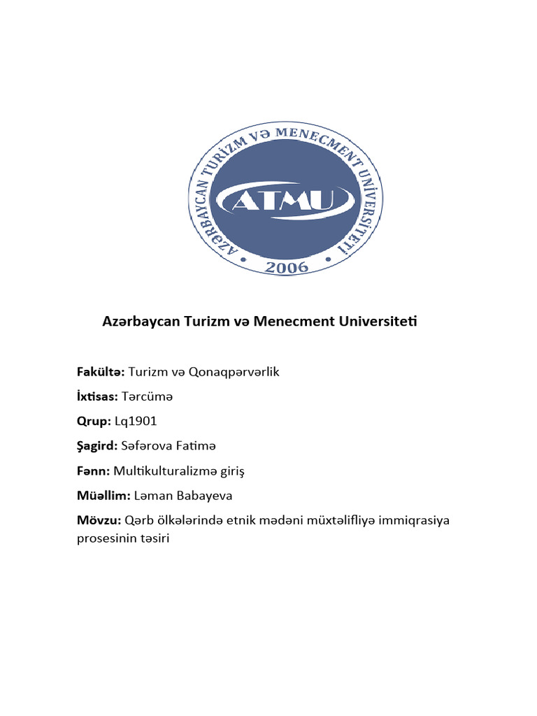 Azərbaycan Turizm VƏ Menecment Universiteti | PDF