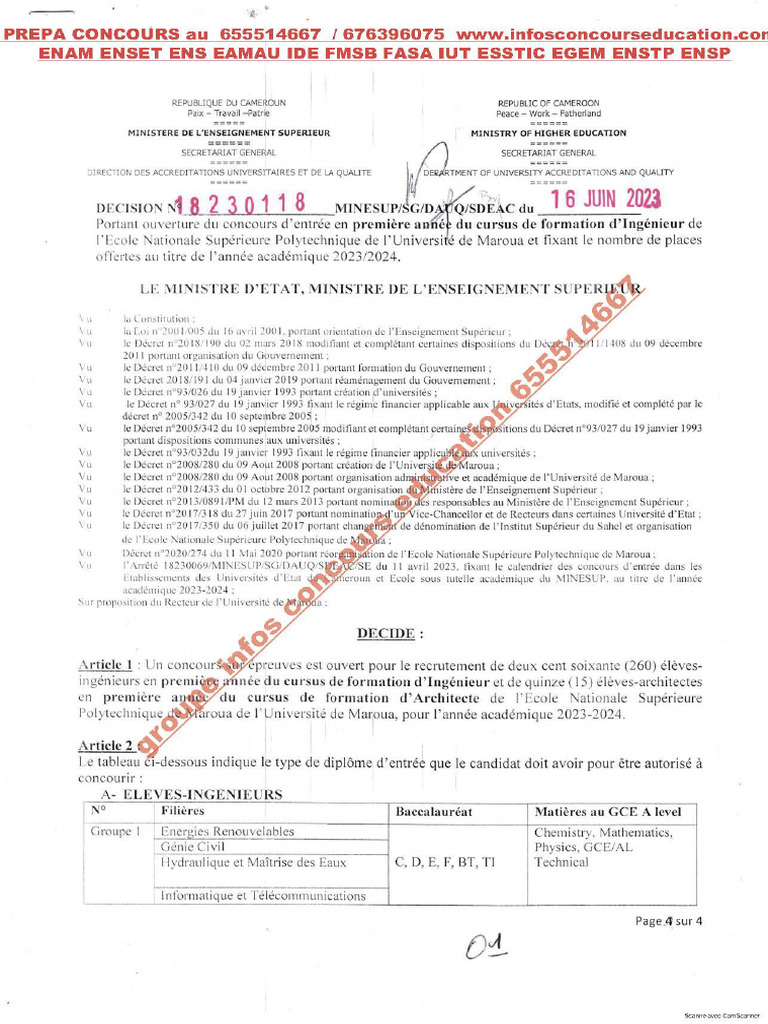 Concours Enspm Bac 2023. | PDF