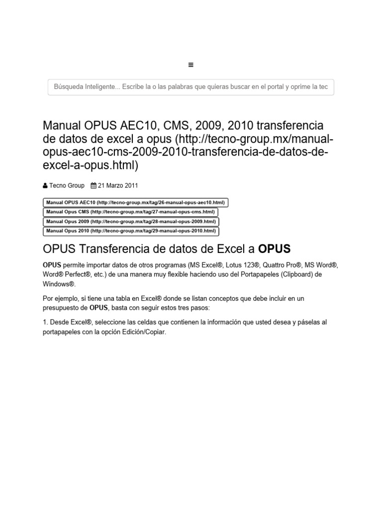 Transferencia de Datos de Excel A Opus 2010 | PDF | Microsoft Excel | Software