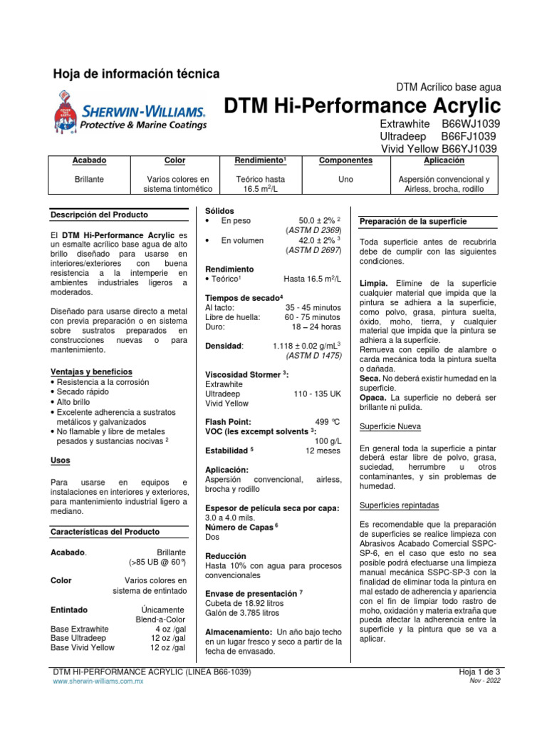 DTM High Performance Acrylic (Nov-22) | PDF | Pinturas | Agua