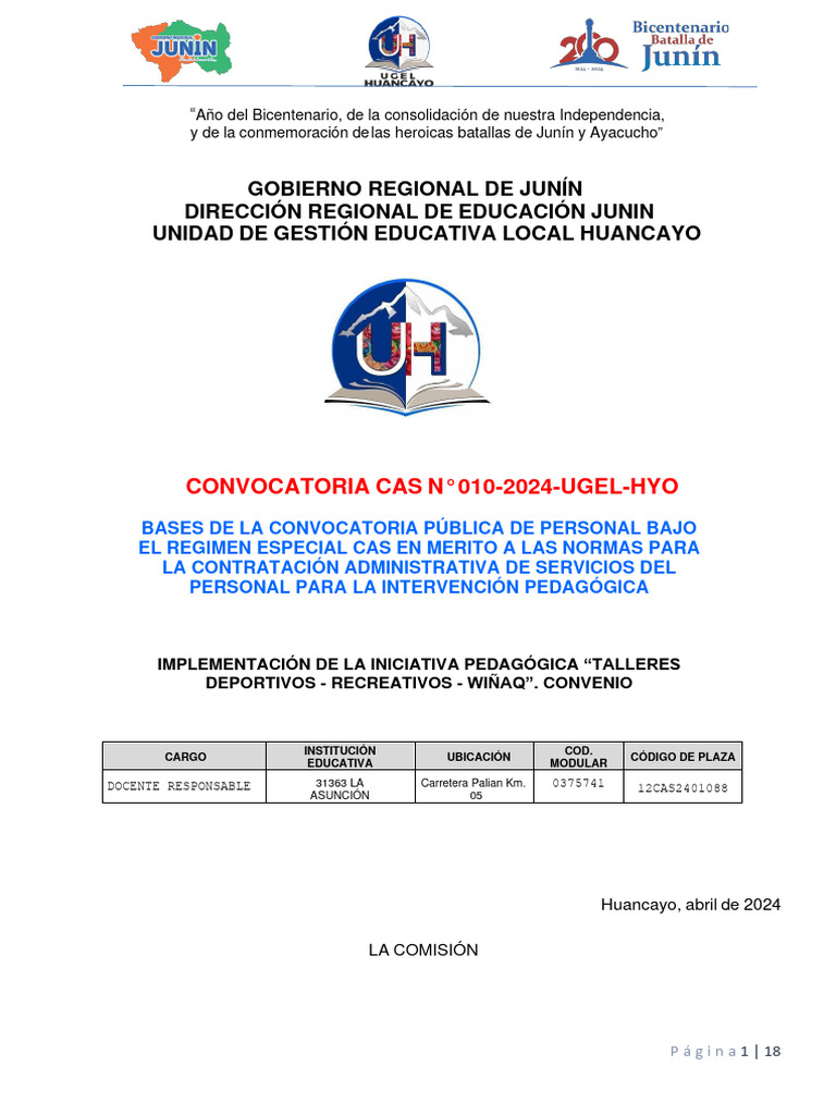 Convocatoria CAS 2024: Talleres Wiñaq Huancayo | PDF | Documento de ...