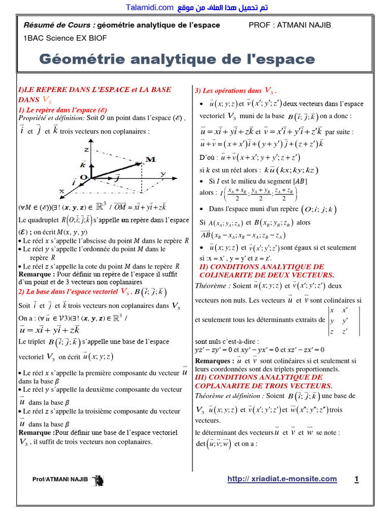 Résumé de géométrie analytique 3D | PDF | Droite (mathématiques) | Base ...