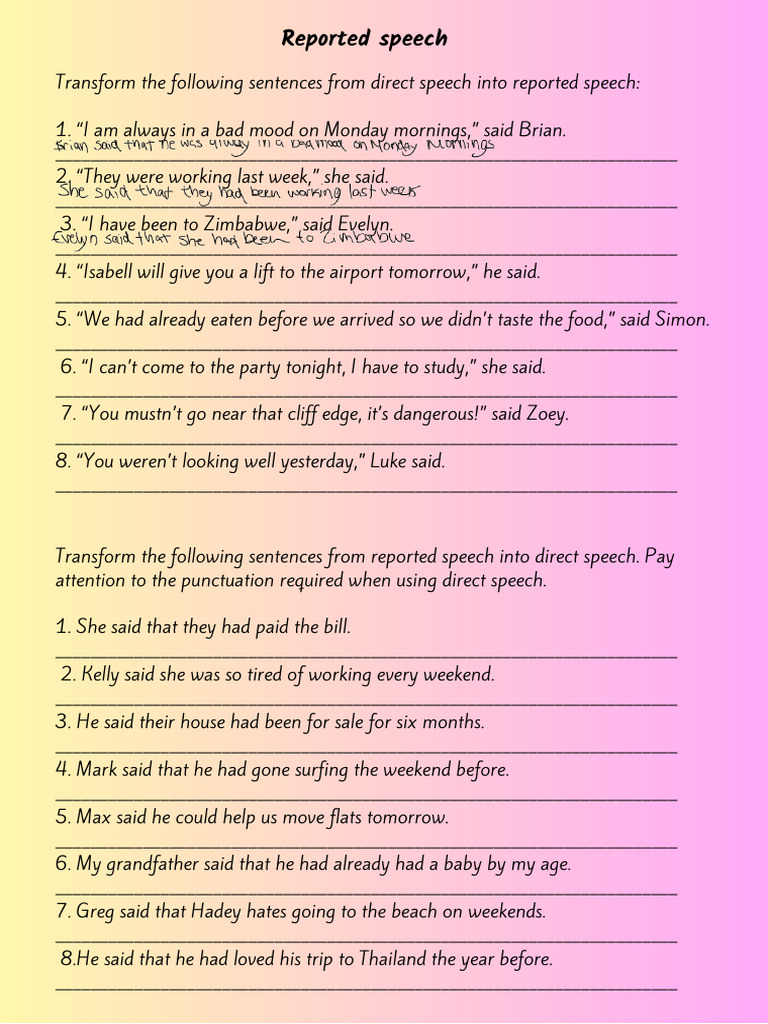 Extra Reported Speech Practice | PDF | Language Arts & Discipline | Self-Improvement