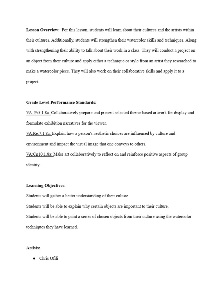 Cultrually Relevant Lesson Plan | PDF | Paintings | Collage