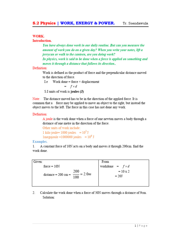 S.2 Physics - Work Energy Power | PDF | Energy Development | Potential ...