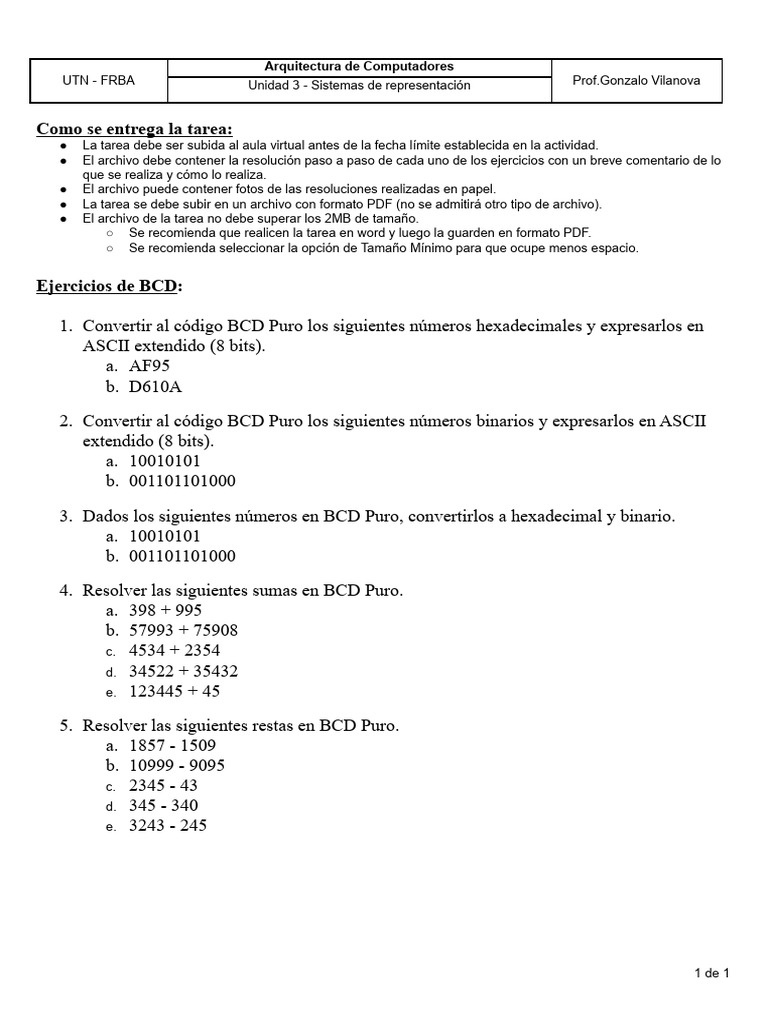 TP 4 - Tarea de ejercicios en BCD | PDF