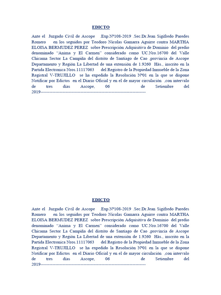 EDICTO | PDF | Abogado | Perú