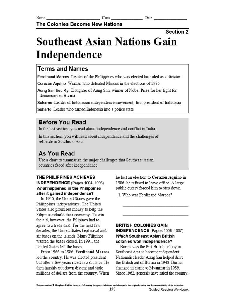 Guided Reading For South East Asian Nations | PDF | Myanmar | Indonesia