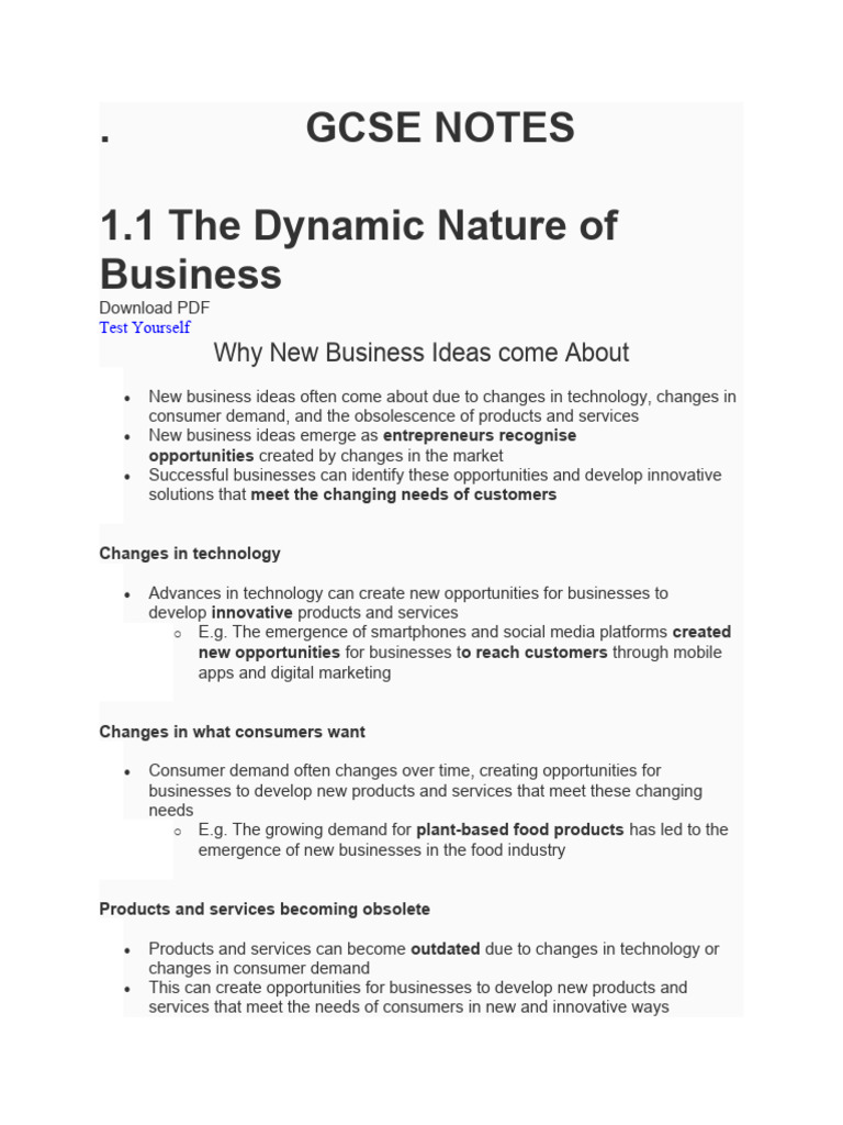 Business Gcse Summary Notes | PDF | Survey Methodology | Marketing Research