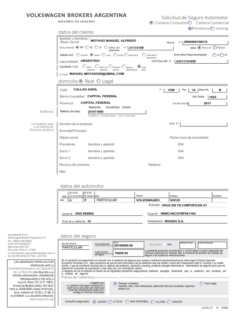 SOLICITUD SEGURO | PDF | Póliza de seguros | Seguro