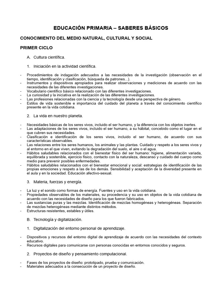 Saberes Básicos Primaria | PDF | Las emociones | Sociedad