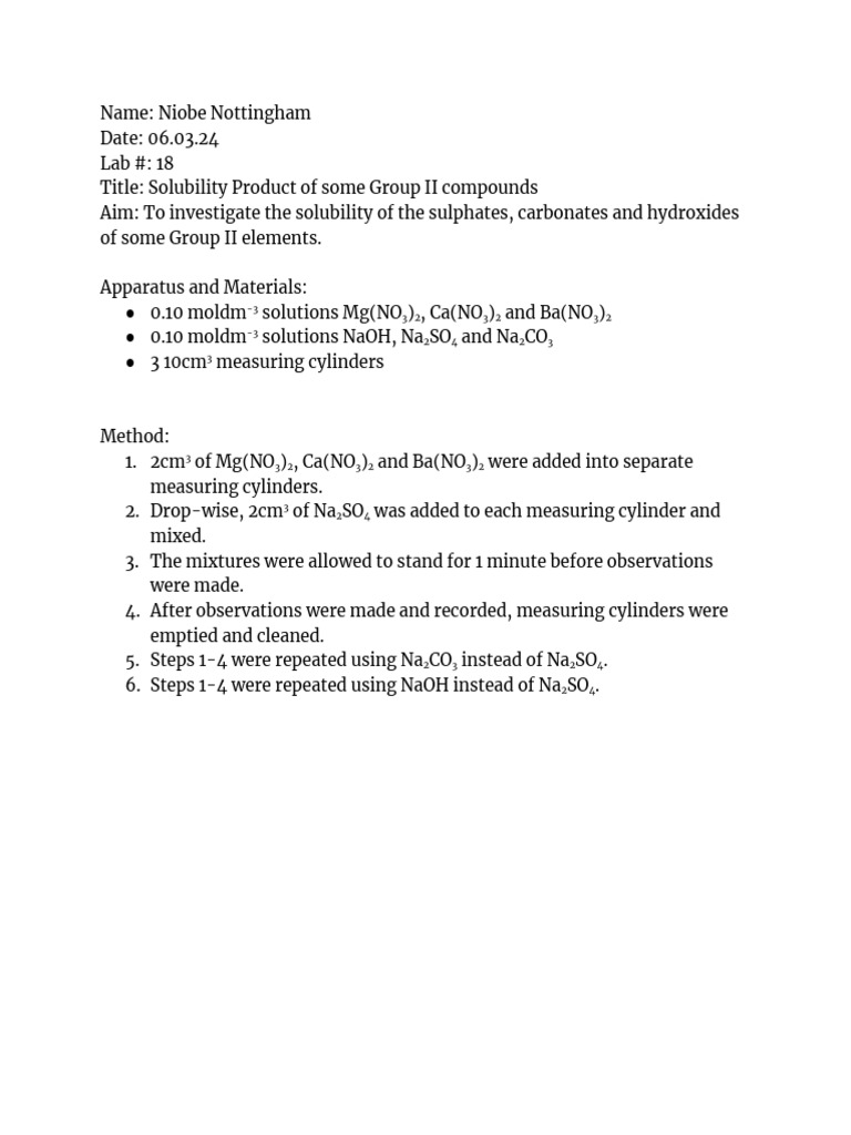 Chem Lab 18 | PDF | Calcium | Solubility Chem Lab 18 | PDF | Calcium | Solubility