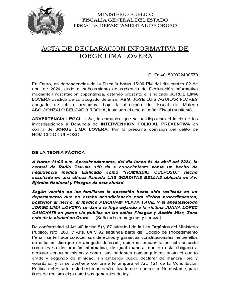 Acta de Declaracion Informativa | PDF | Fiscal | Justicia penal