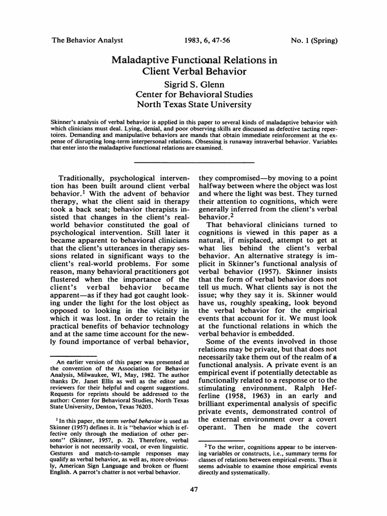 Maladaptive Verbal Behavior Analysis | PDF | Reinforcement | Behaviour ...