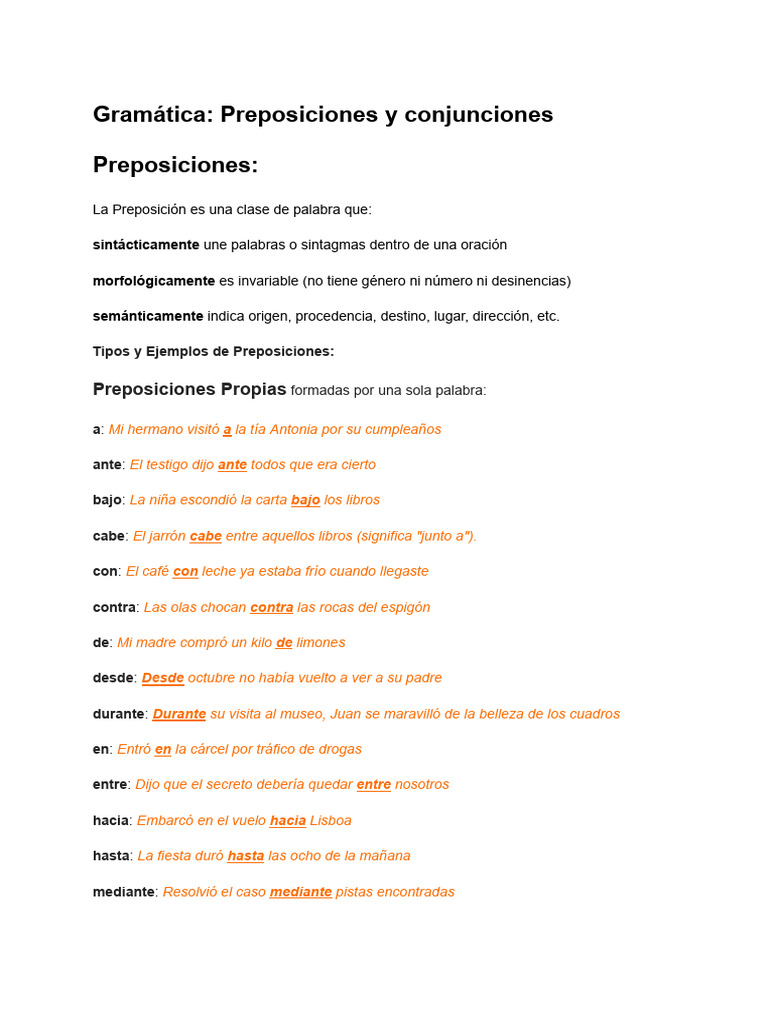 Gramática Preposiciones y Conjunciones | PDF | Sintaxis | Mecánica del ...