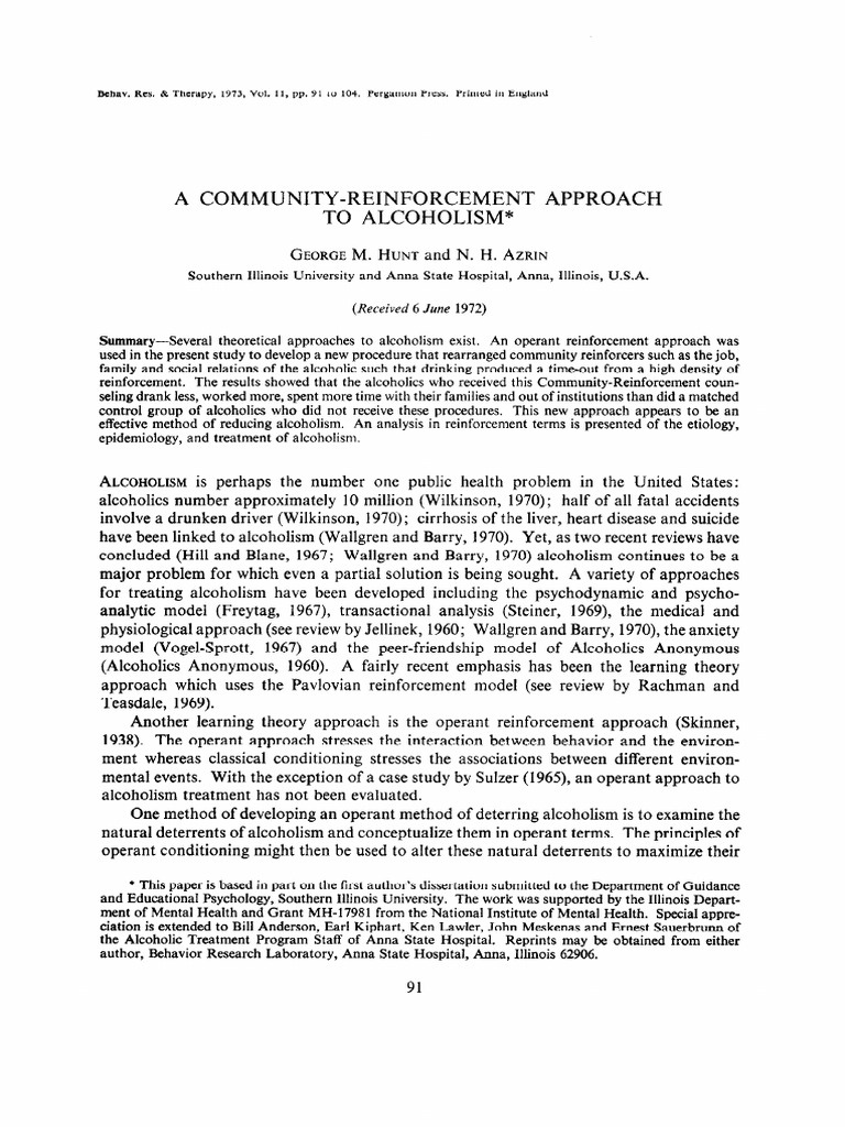 Hunt _ Azrin (1973). A Community-Reinforcement Approach to Alcoholism ...