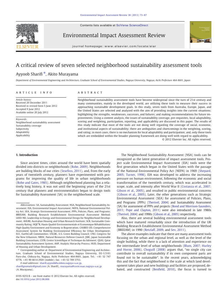 A critical review of seven selected neighborhood sustainability ...