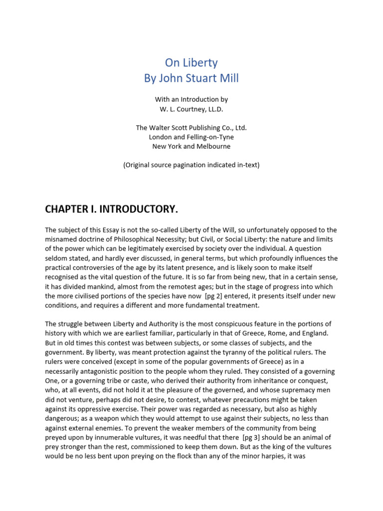 Mill - On Liberty, Chapter II and Excerpts of Chapter I | PDF | Truth ...