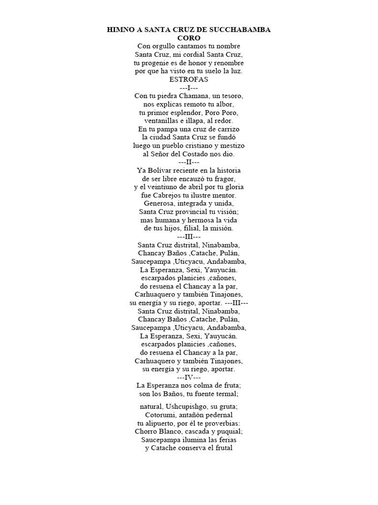 Himno A Santa Cruz de Succhabamba | PDF