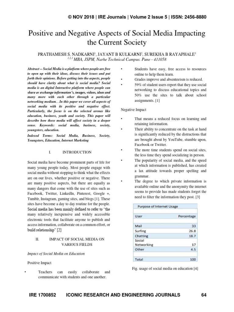 Positive and Negative Aspects of Social Media Impacting The Current ...