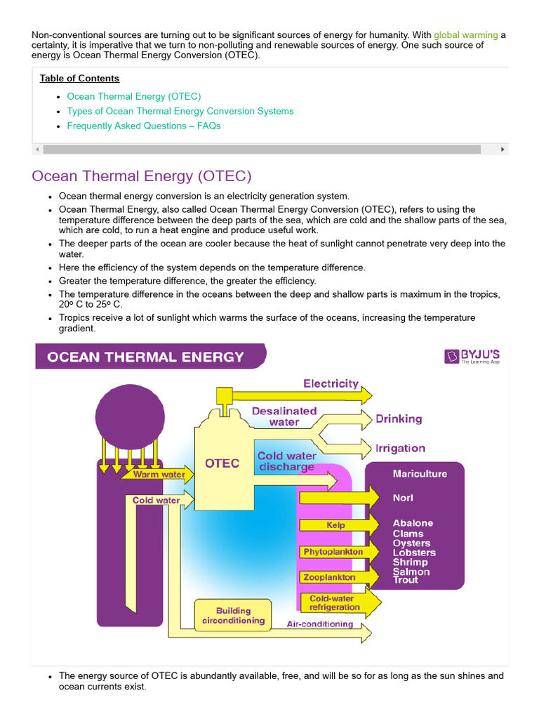 Ocean Thermal Energy Conversion Explained | PDF | Oceans | Greenhouse ...