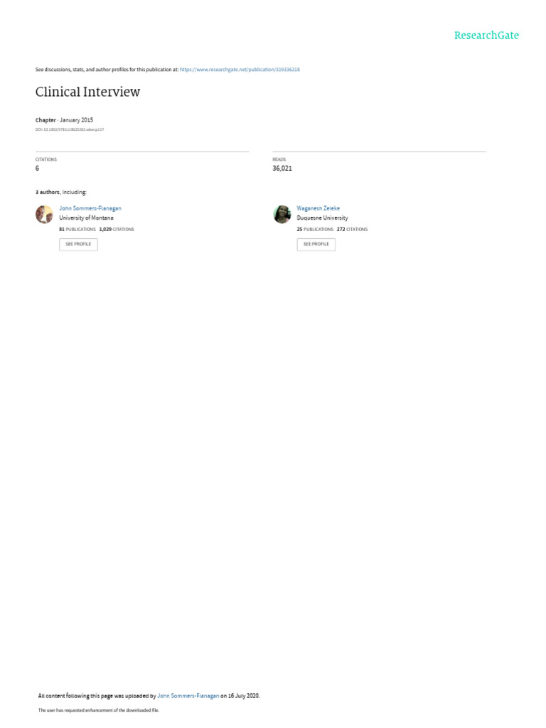 Clinical Interview by Sommers-Flanagan & Zeleke (2015) | PDF | Psychotherapy | Diagnostic And ...