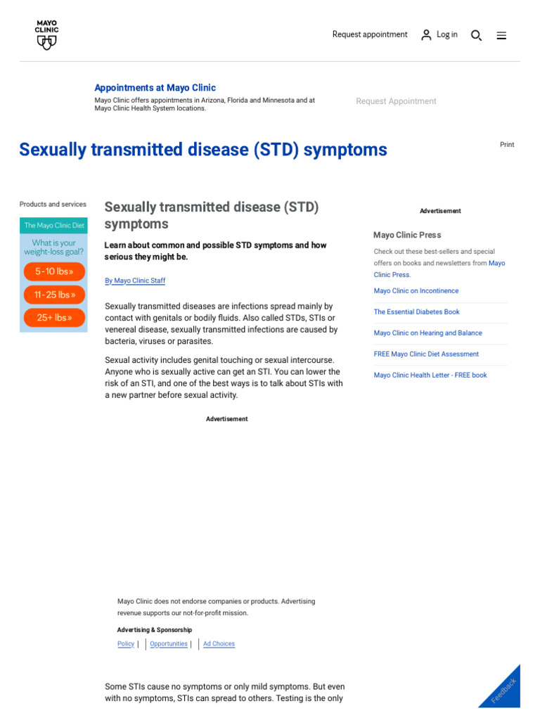 Sexually Transmitted Disease (STD) Symptoms - Mayo Clinic | PDF ...