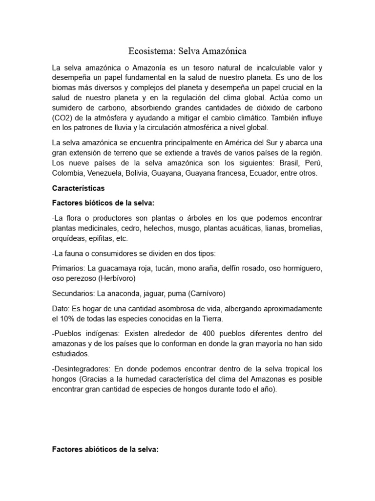 Informacion de La Selva Amazonica | PDF