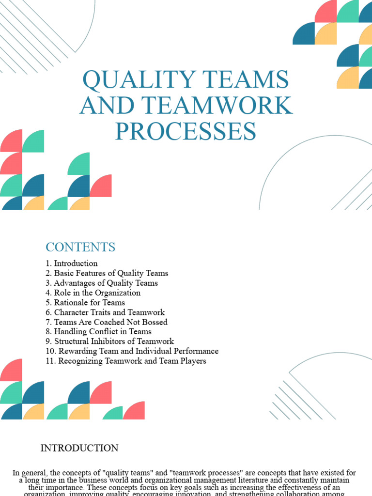 Quality Teams and Teamwork Processes | PDF | Incentive | Leadership