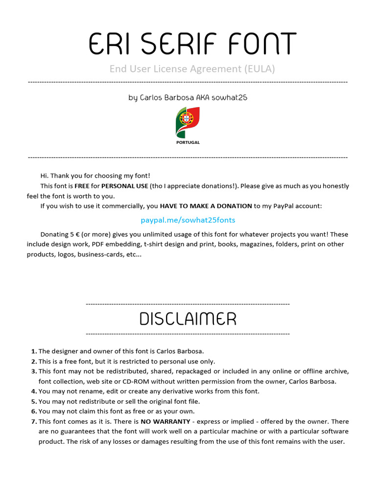 Eri Serif Font EULA | PDF | Computing