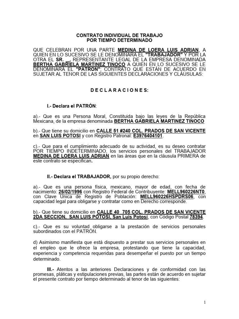 Cómo llenar un contrato individual laboral | PDF | Salario | Personal