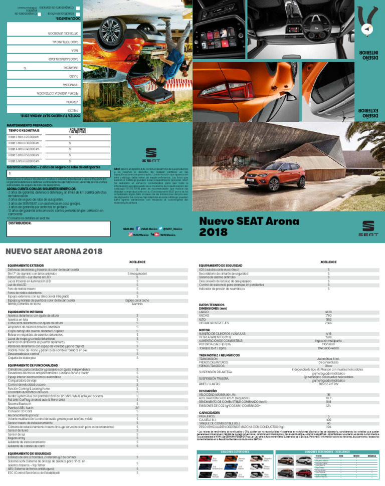 Arona 2018 Ficha Tecnica Mexico | PDF | Sistema de freno antibloqueo | Vehículos