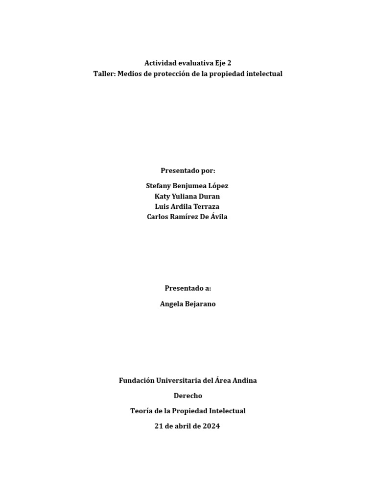 Actividad Eje 2 Teoria de La Propiedad Intelectual | PDF | Propiedad ...