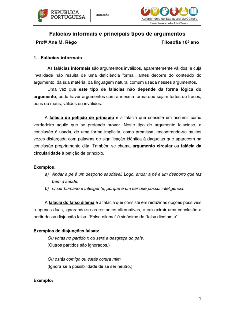 Falácias Informais e Tipos de Argumentos | PDF | Falácia | Argumento