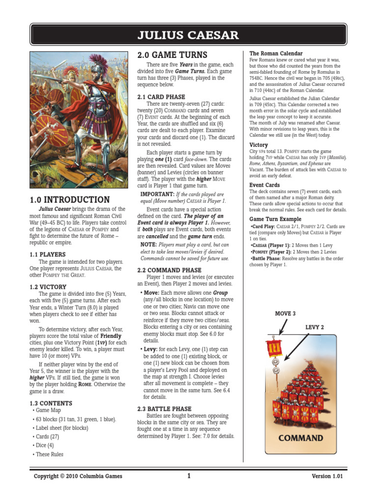 Julius Caesar Rules 1.01 | PDF | Pompey | Julius Caesar