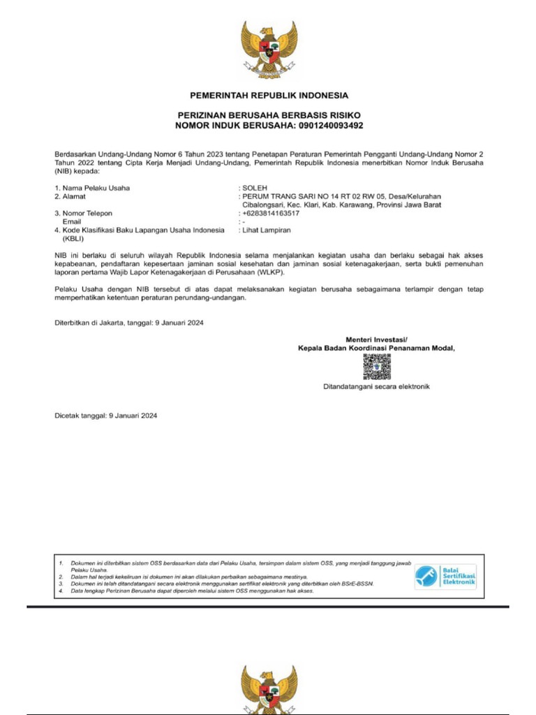 Surat Ijin Usaha | PDF