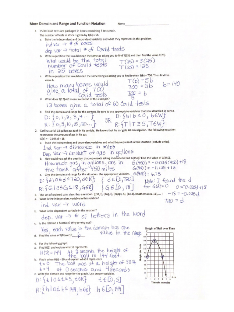More Domain And Range And Function Notation Solutions Pdf 4780