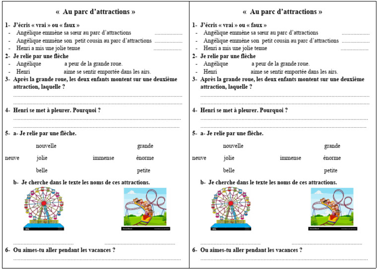 Activités au Parc d'Attractions 4ème | PDF