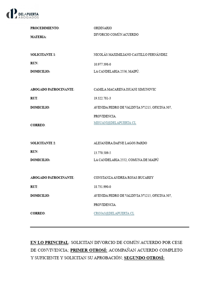 Demanda DMA NICOLAS | PDF | Divorcio | Documento de identidad