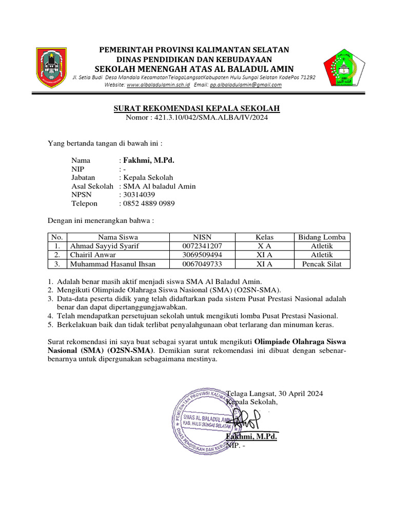 Surat Keterangan O2SN | PDF