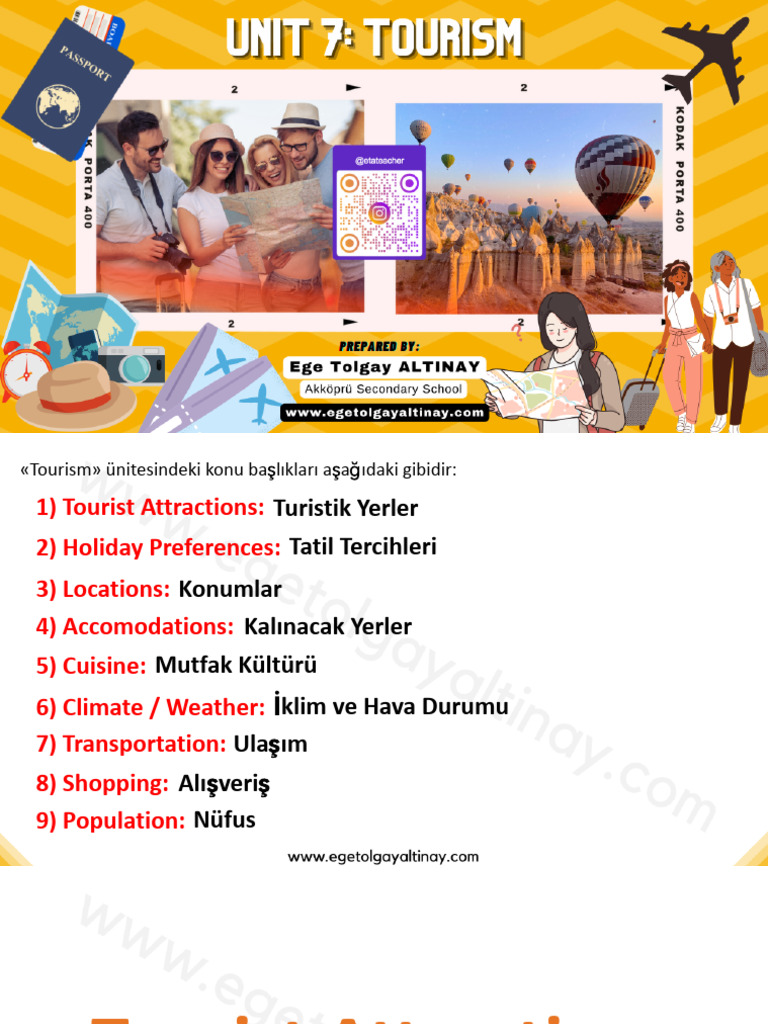 8.7 UNIT 7 TOURISM - KONU ANLATIMI (2023-24) - Ege Tolgay ALTINAY | PDF