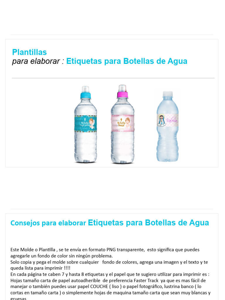 1 PLANTILLA Etiquetas Botellas de Agua | PDF