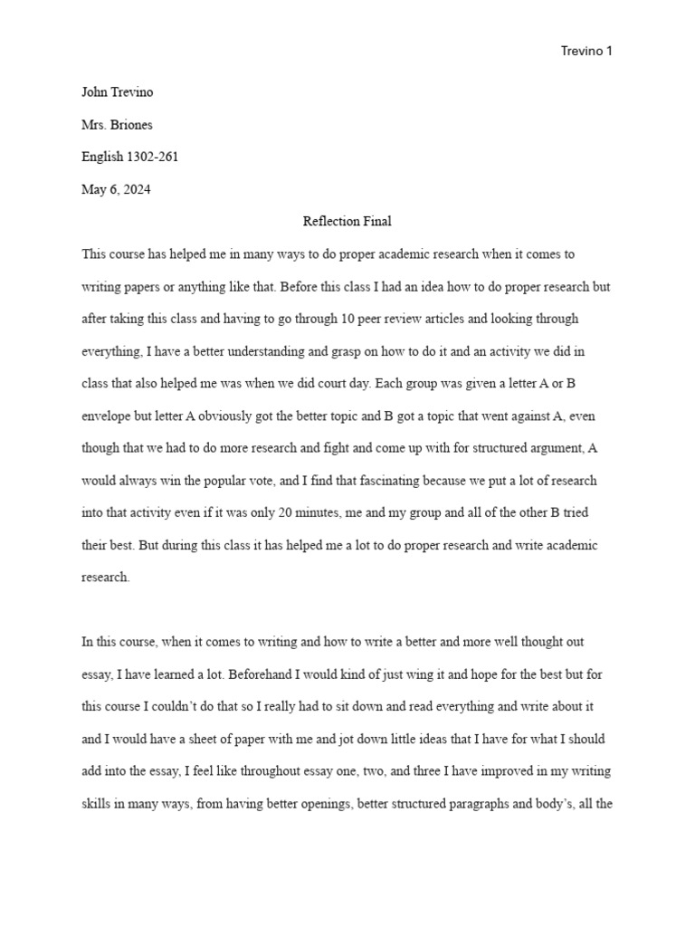 Final Reflection English | PDF | Essays