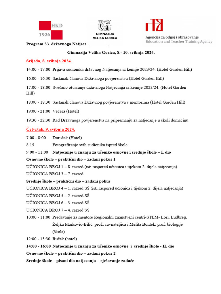 2904 - Program Drzavnog Natjecanja Iz Kemije - 2024 | PDF